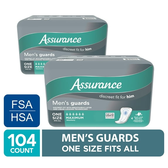 Assurance Men’s Guards, Maximum Absorbency, 104 Count HSA/FSA Eligible ...