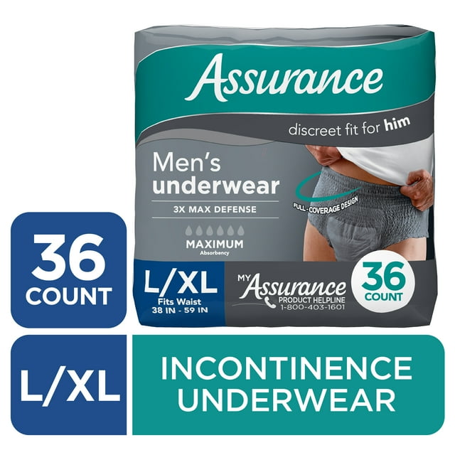Assurance Men's Incontinence Underwear, L/XL , Maximum Absorbency (36 ...