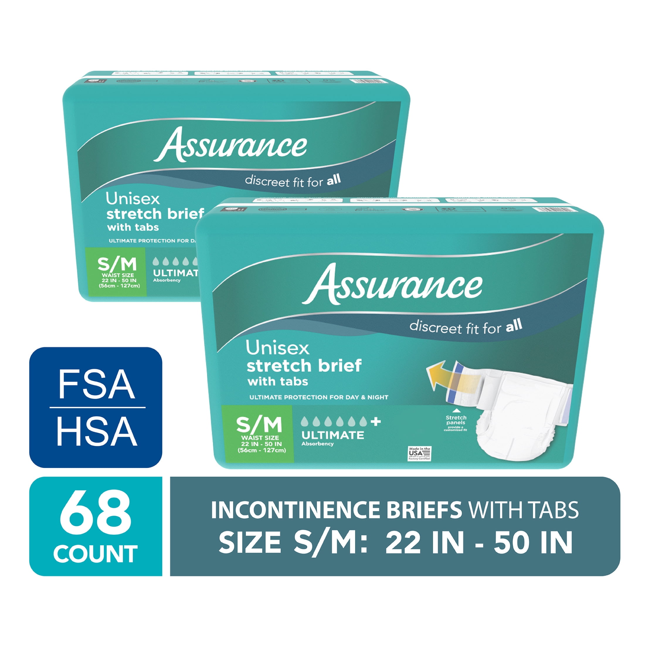 Assurance Unisex Stretch Briefs with Tabs, S/M, 68 Count HSA/FSA ...
