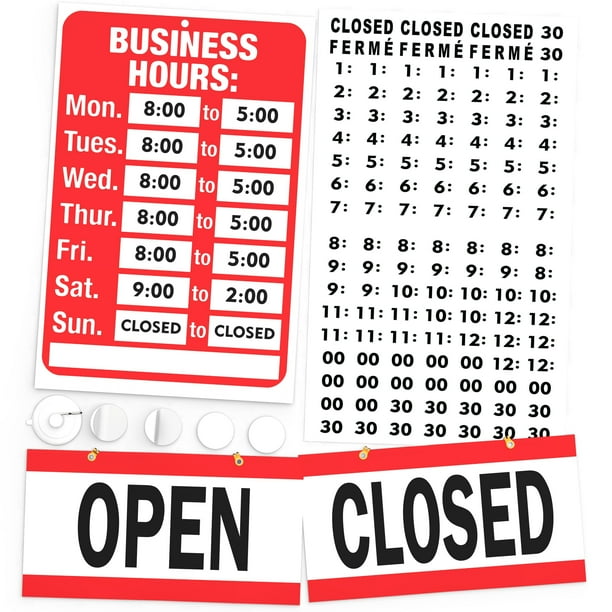 Assured Signs Store Hours and Open Closed Sign | Plastic | Red & White ...