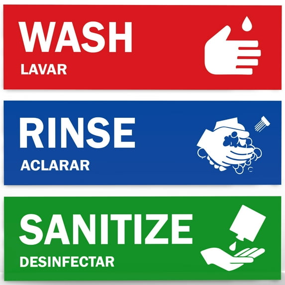 Assured Signs Wash Rinse Sanitize Stickers for 3 Compartment Sink ...