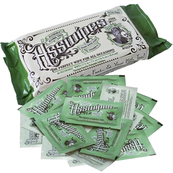 Asswipes Bundle: Pack of 45 Flushable Wipes and 15 Count Individually ...