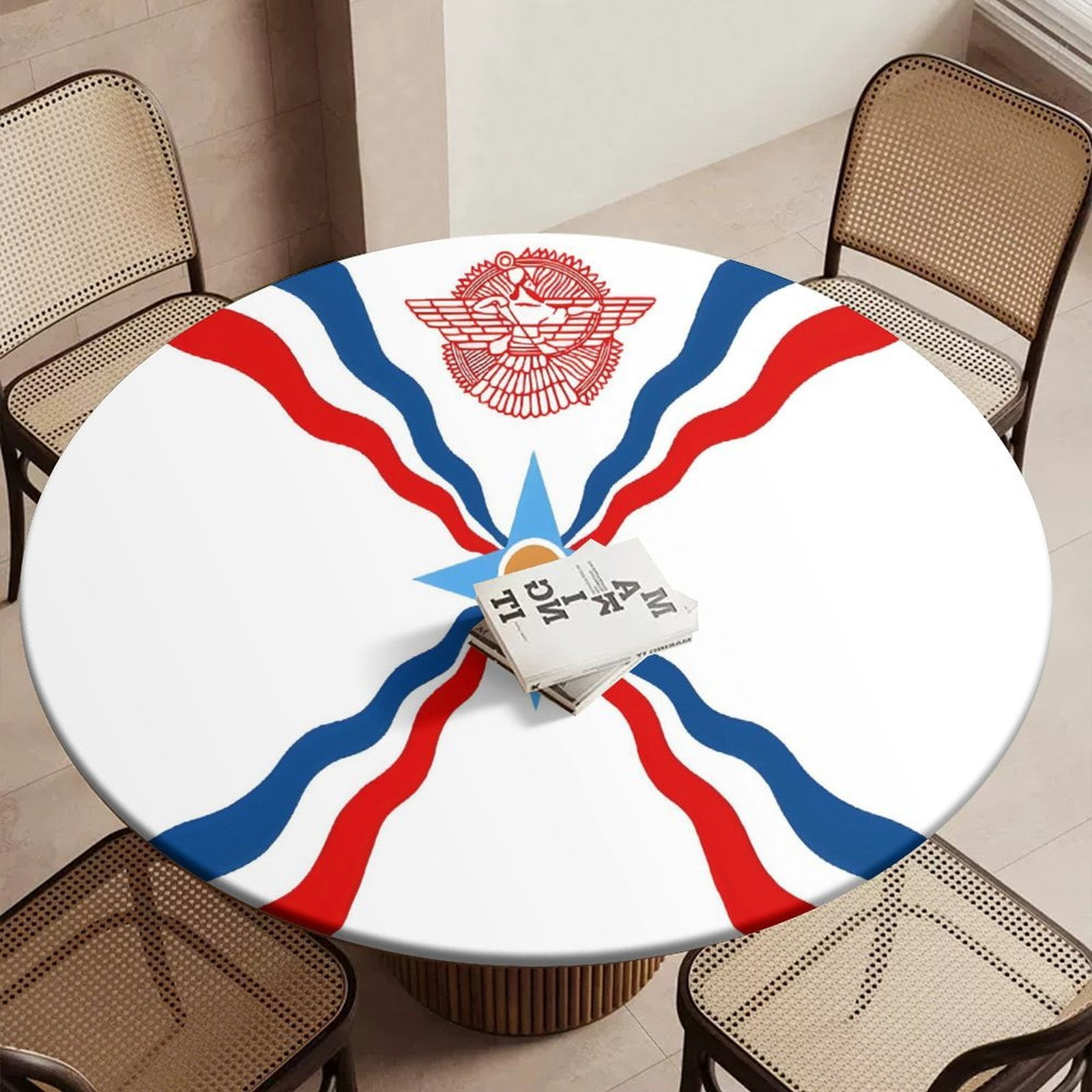 Assyrian Flag Round Table Cover Kitchen Printed Waterproof Tablecloth ...