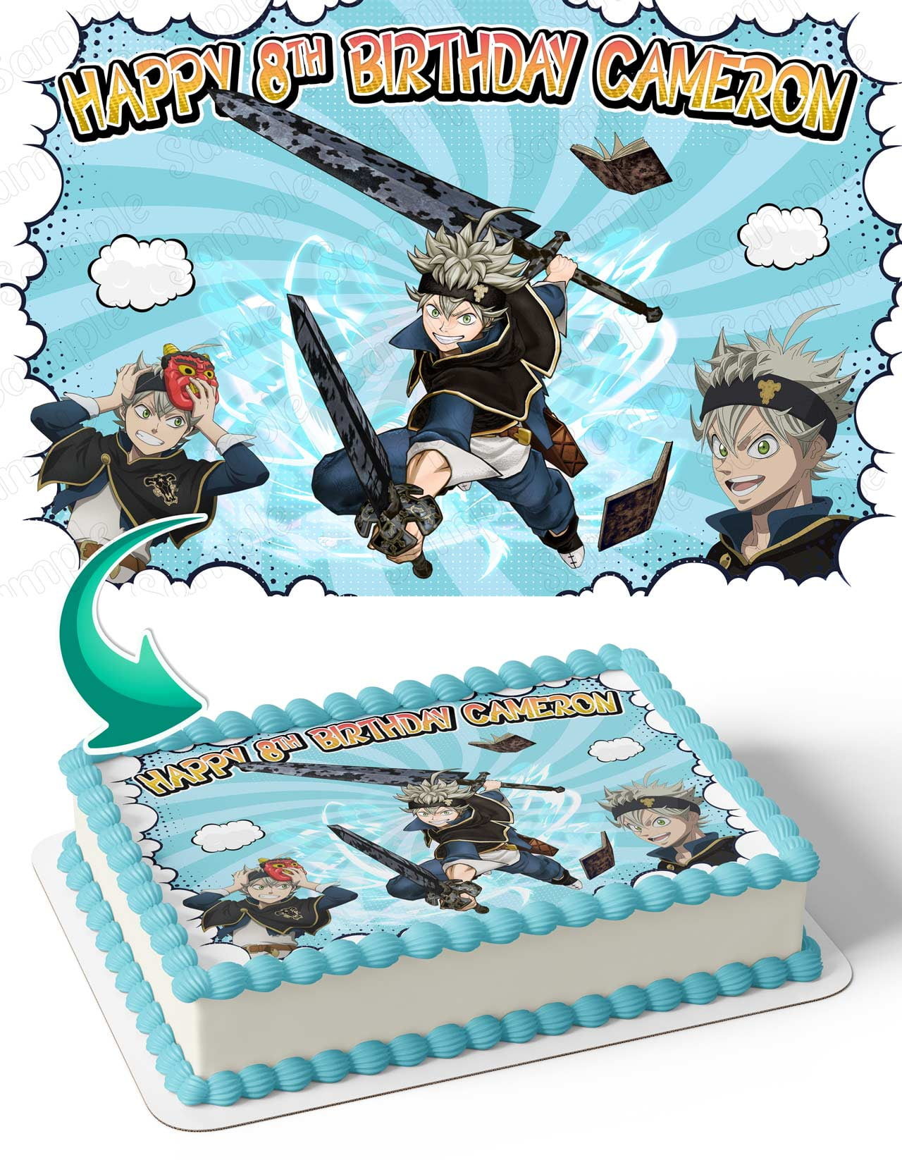 Asta Black Clover Edible Cake Image Topper Birthday Cake Banner 1/4 ...