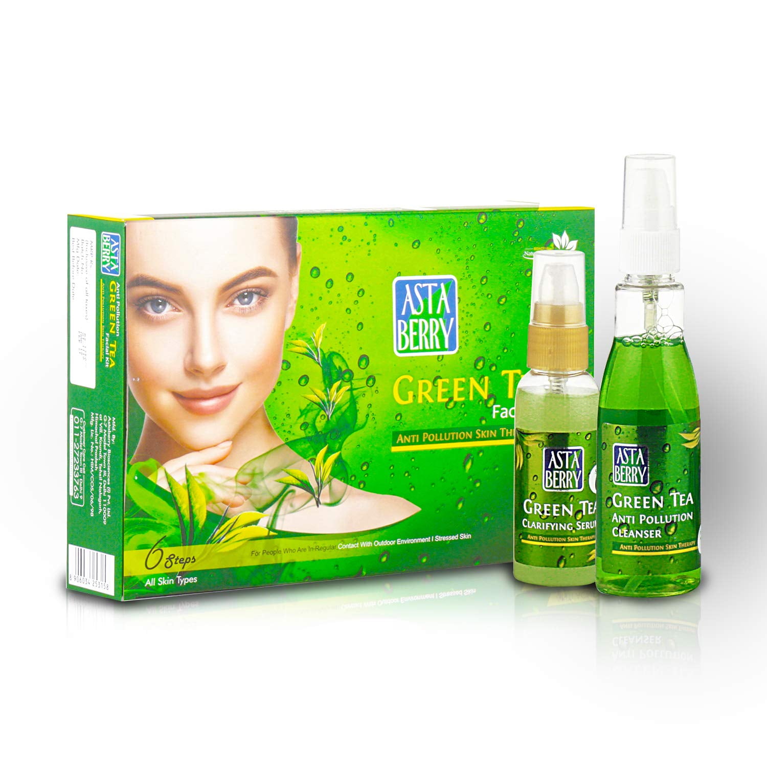 Astaberry Green Tea Facial Kit 6 Steps For All Skin Types - Anti ...