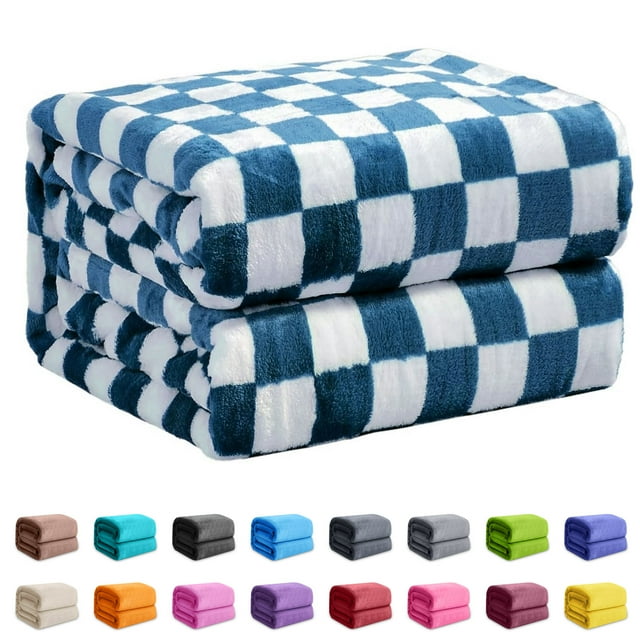 Astarin Flannel Fleece Blanket, Dark Grey, Checkered, Double Size ...