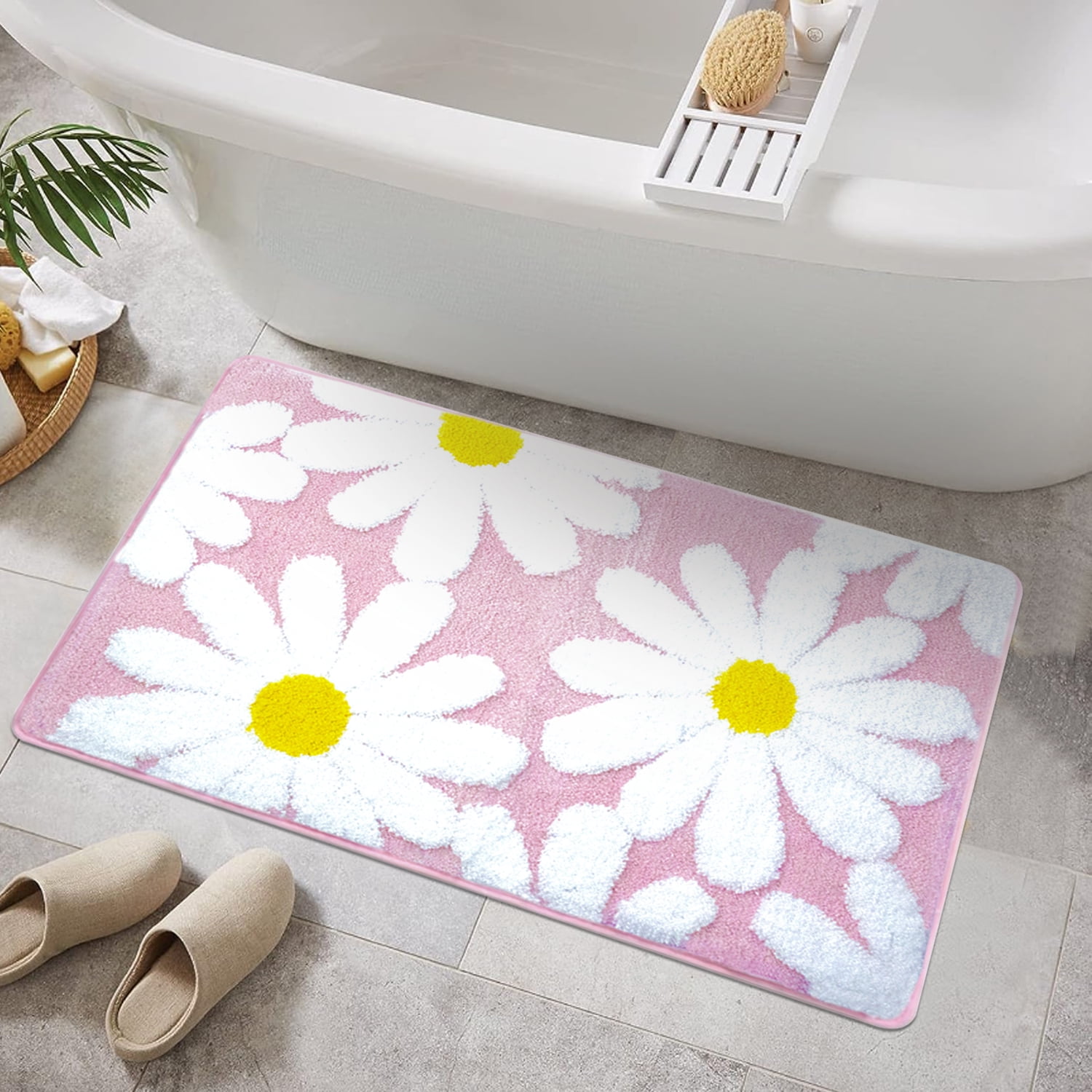 Astarin Cute Daisy Bath Mat, Ultra Soft Microfiber Bath Rug For ...