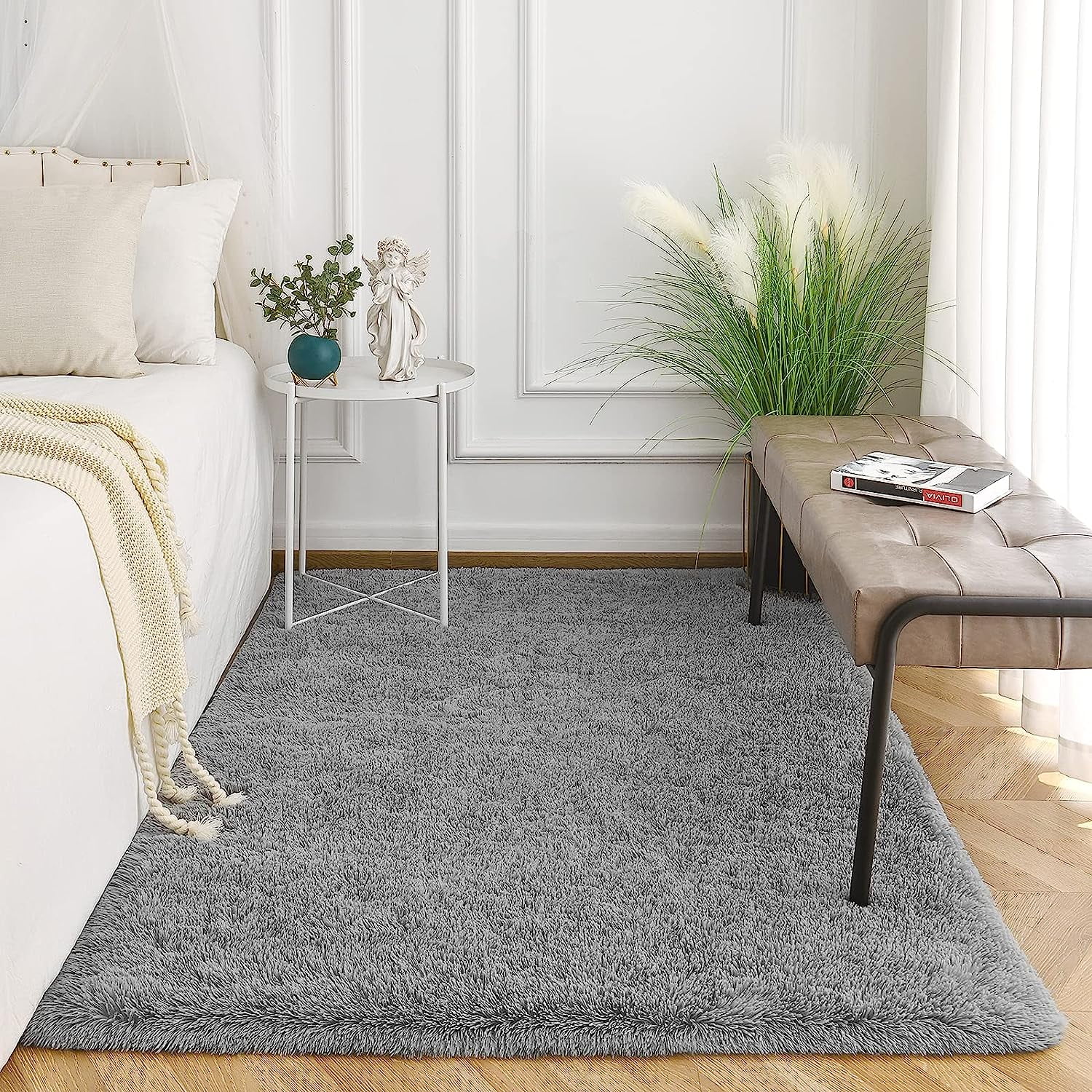 Astarin Shag Rug 5' x 7' Microfiber, Gray, Solid Print, Rectangle, 1.5 ...