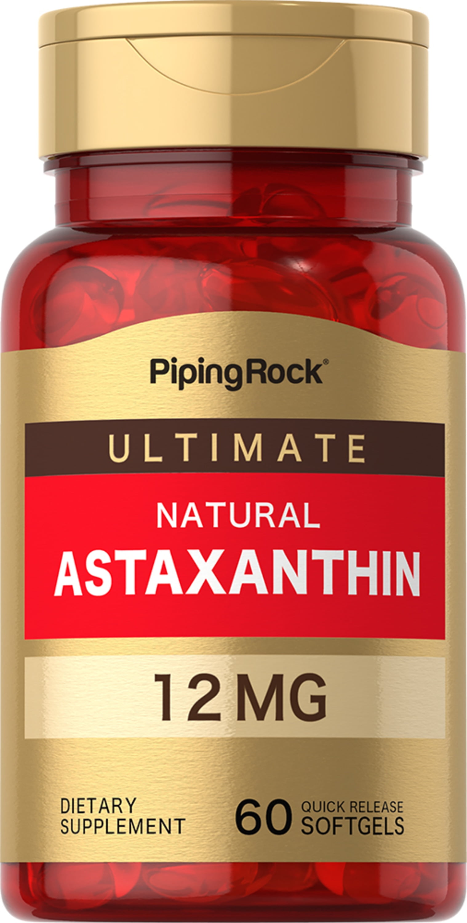 Piping Rock Astaxanthin 12mg Vitamin Capsules, 60 Softgels, Non-GMO ...