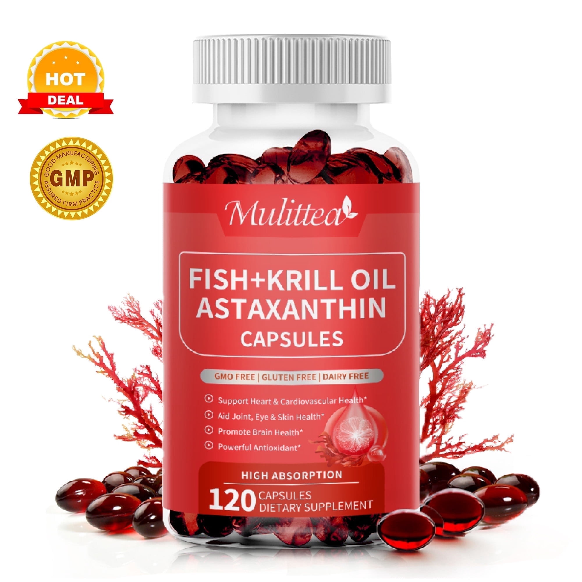 Astaxanthin Capsule - Antarctic Krill Oil 600 mg - Omega-3 EPA, DHA ...
