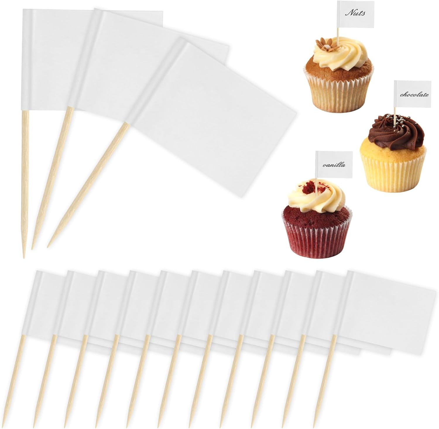 Aster 100Pcs Food Flags, Food Labels for Buffet, Blank Toothpick Flag ...