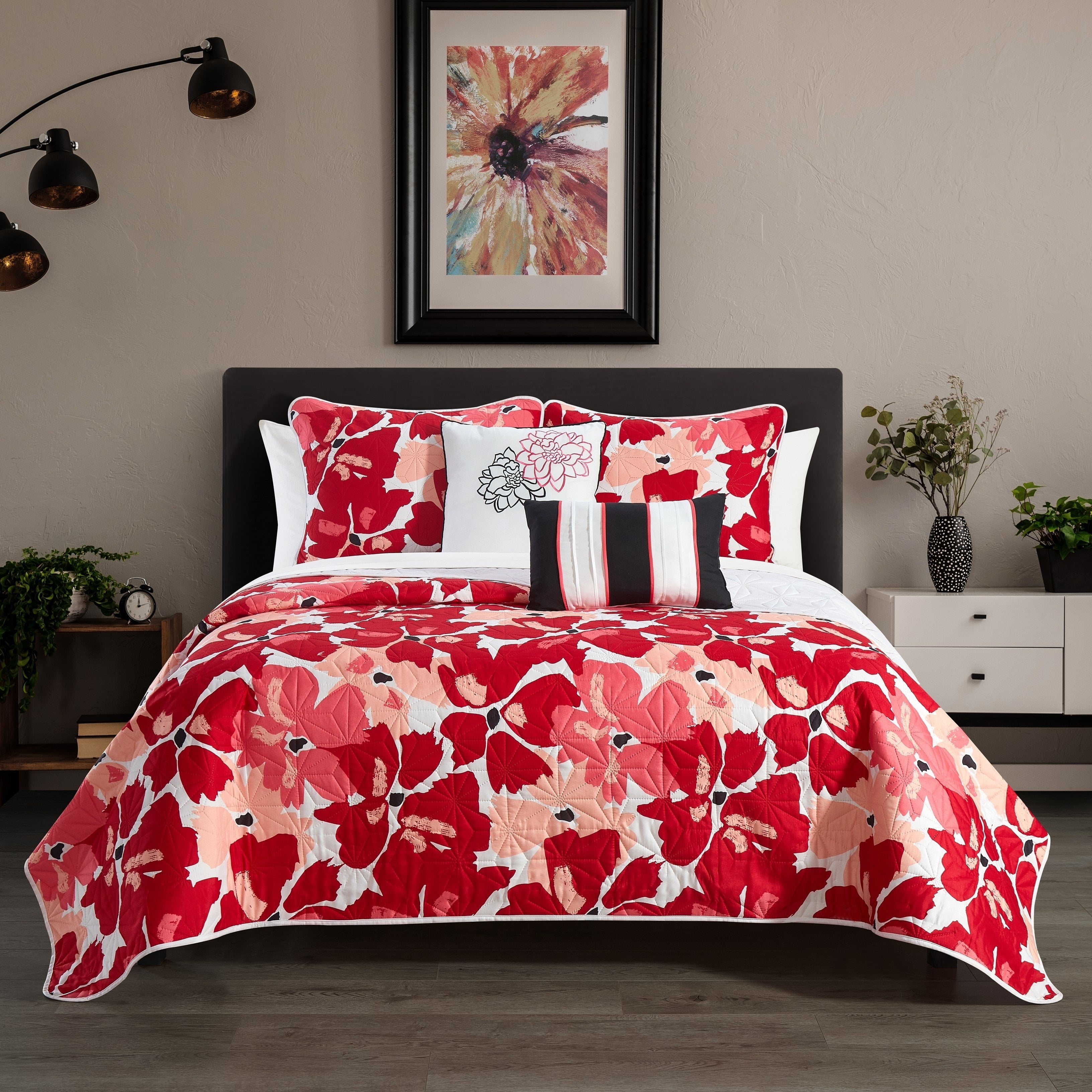 Aster 5 Piece Quilt Set Contemporary Floral Design Bedding - Walmart.com