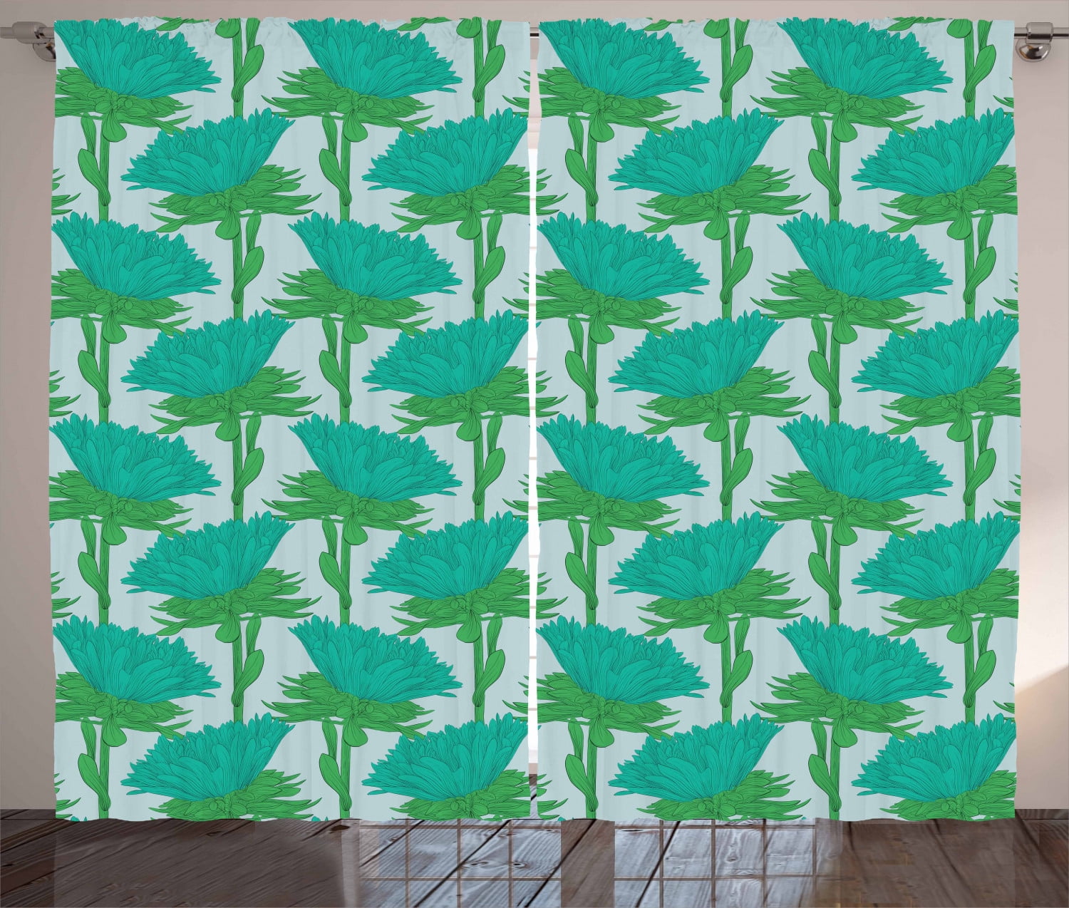 Aster Curtains 2 Panels Set, Exotic Florets Feng Shui Wildlife Artistic ...