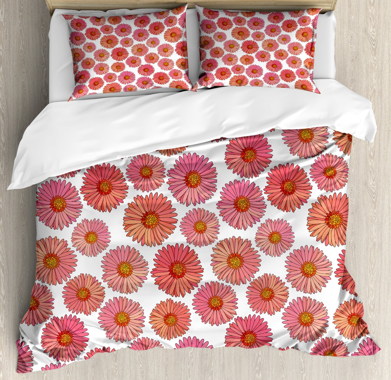 Aster Duvet Cover Set King Size, Pink Blooms Flower Field Essence ...