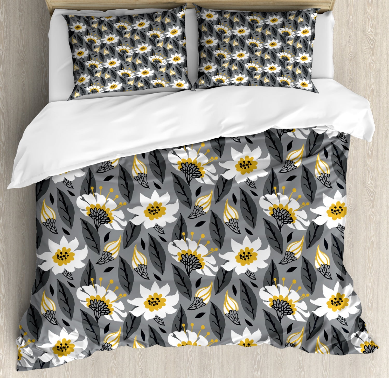 Aster Duvet Cover Set Queen Size, Daisy Petals Artistic Branches Growth ...