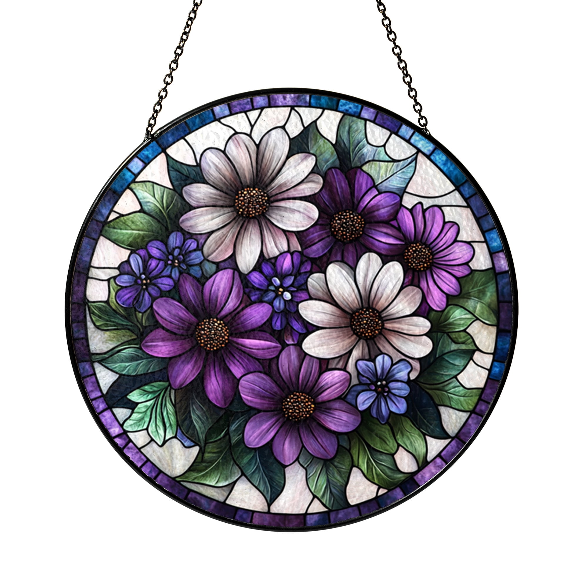 Aster Floral Stained Glass Style Window Suncatcher, Vibrant Botanical ...