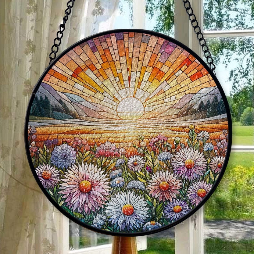Aster Flowers GLASS Suncatcher Hanging, 20th Anniversary Flower glass ...