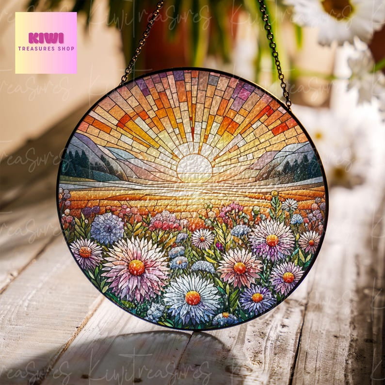 Aster Flowers GLASS Suncatcher Hanging, 20th Anniversary Flower glass ...