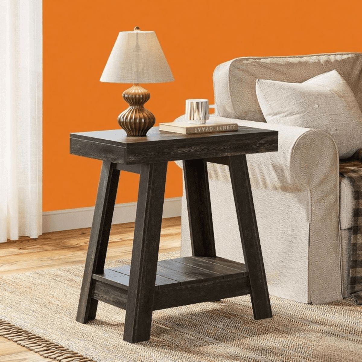 AsterOutdoor Rustic End Table with 2 Shelves - Farmhouse Side Table for ...