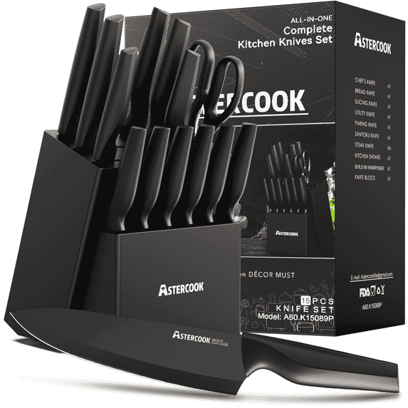 Astercook 14 Pieces Knife Set, German Stainless Steel Kitchen Block ...