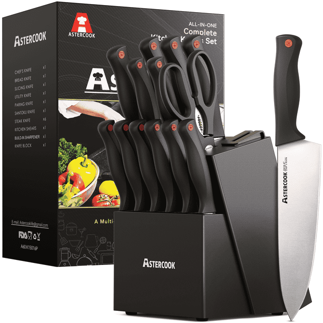 Astercook Knife set, 14-Piece Kitchen Knife Set wit Built-in Sharpener ...