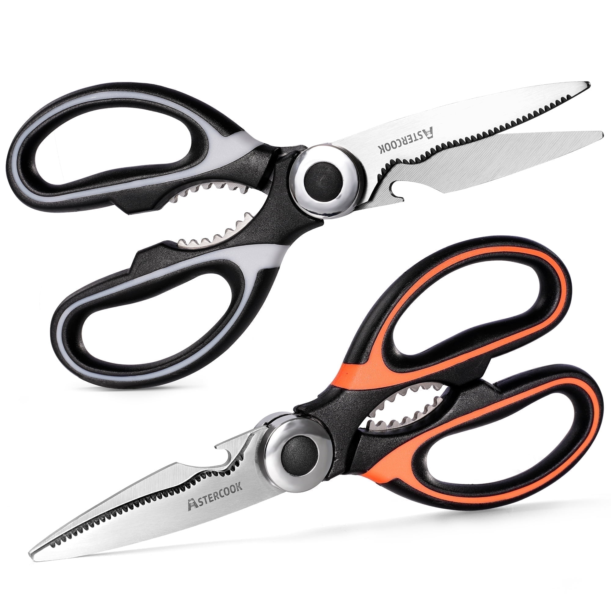 Astercook Kitchen Scissors 2 Pcs Heavy Duty Serrated Blade for Meat ...