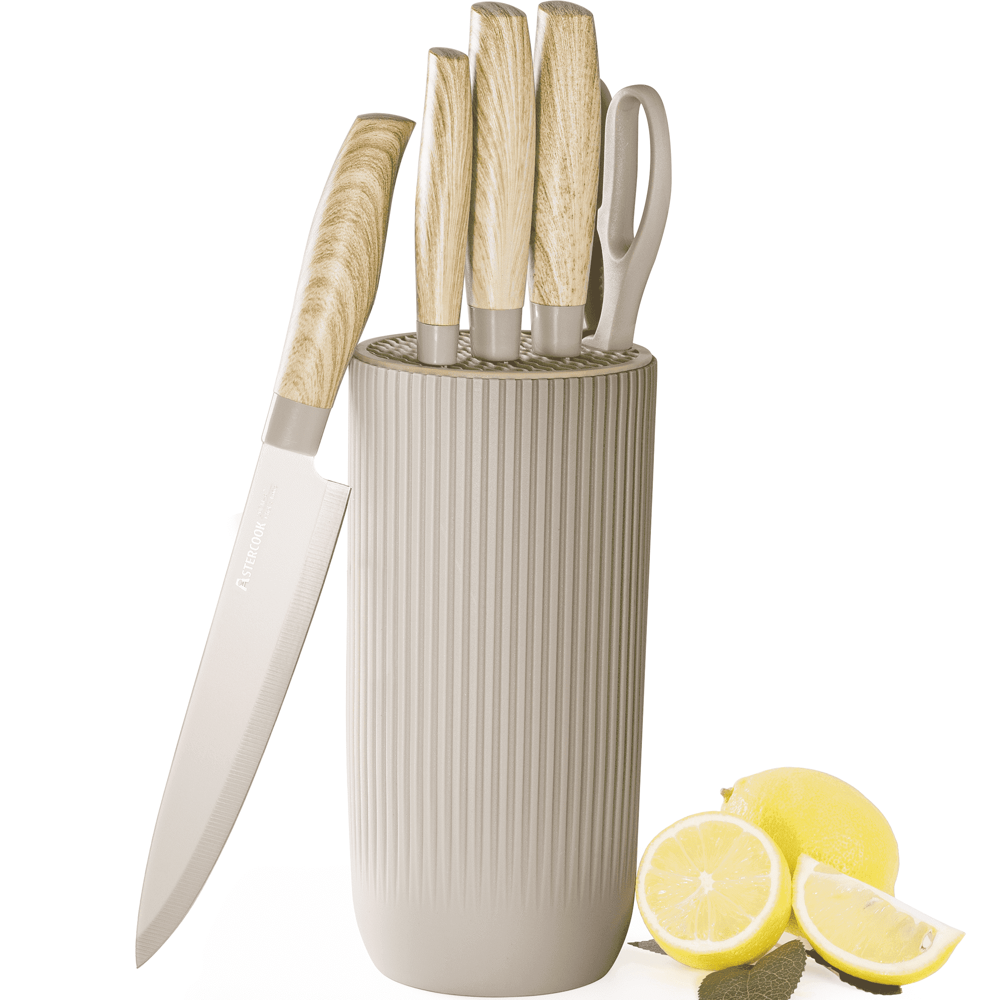 Astercook 6 Piece Beige Knife Set with High Carbon Stainless Steel ...