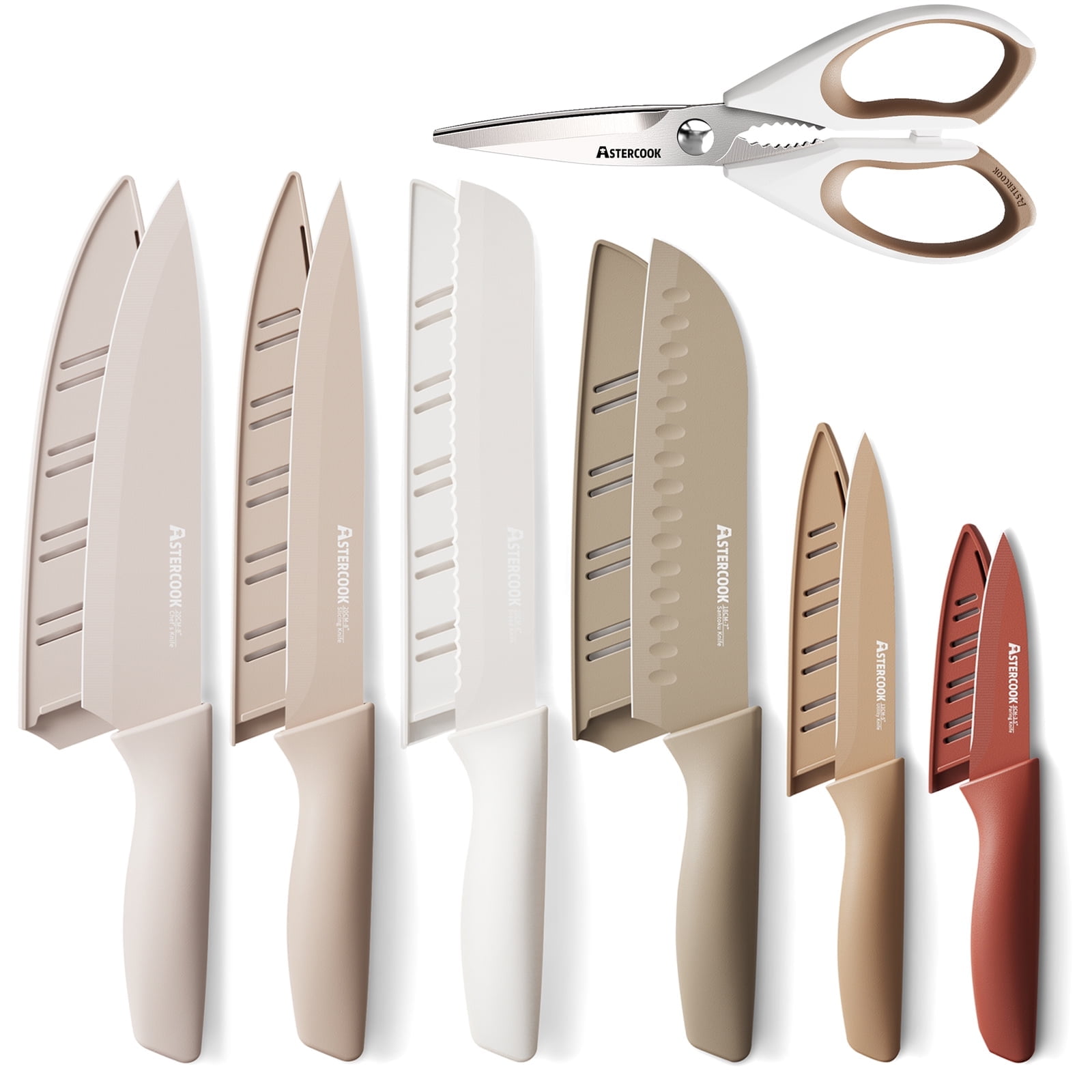 Astercook 7 Pieces Kitchen Knife Set, Knives Set with Anti-Rust Coating ...