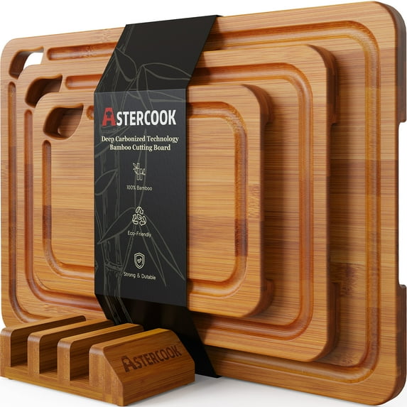 Astercook 4-Pieces Wood Cutting Board, Bamboo Chopping Board for ...
