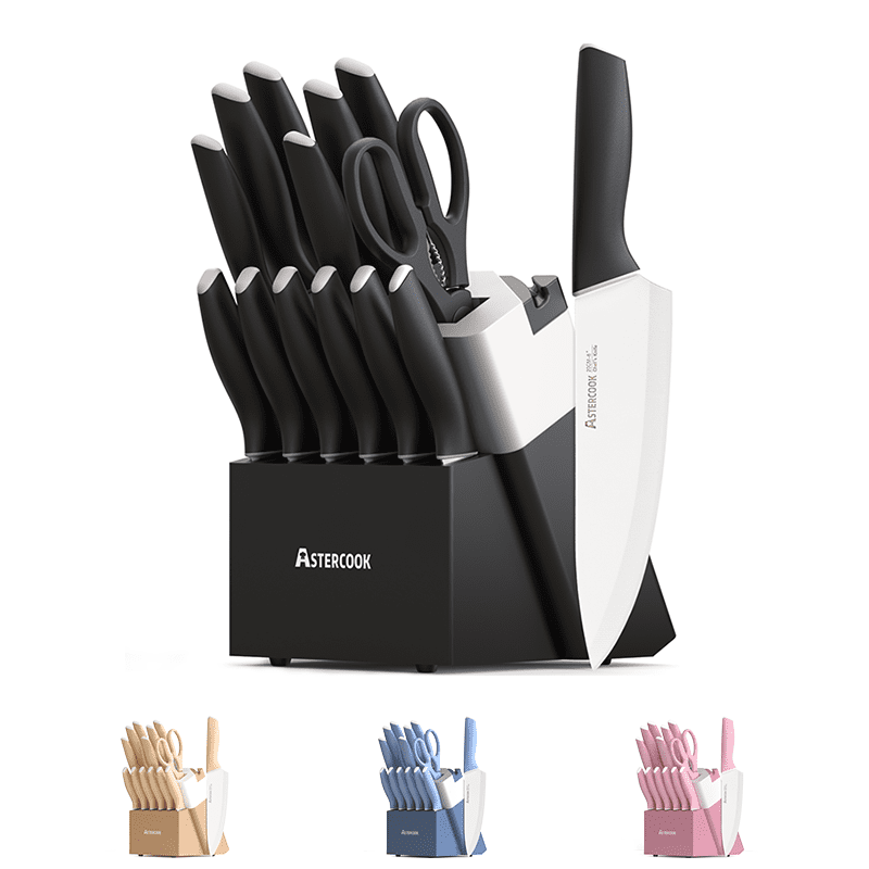Astercook Knife Set, 14 Pieces, Stainless Steel with Sharpener, Elegant ...