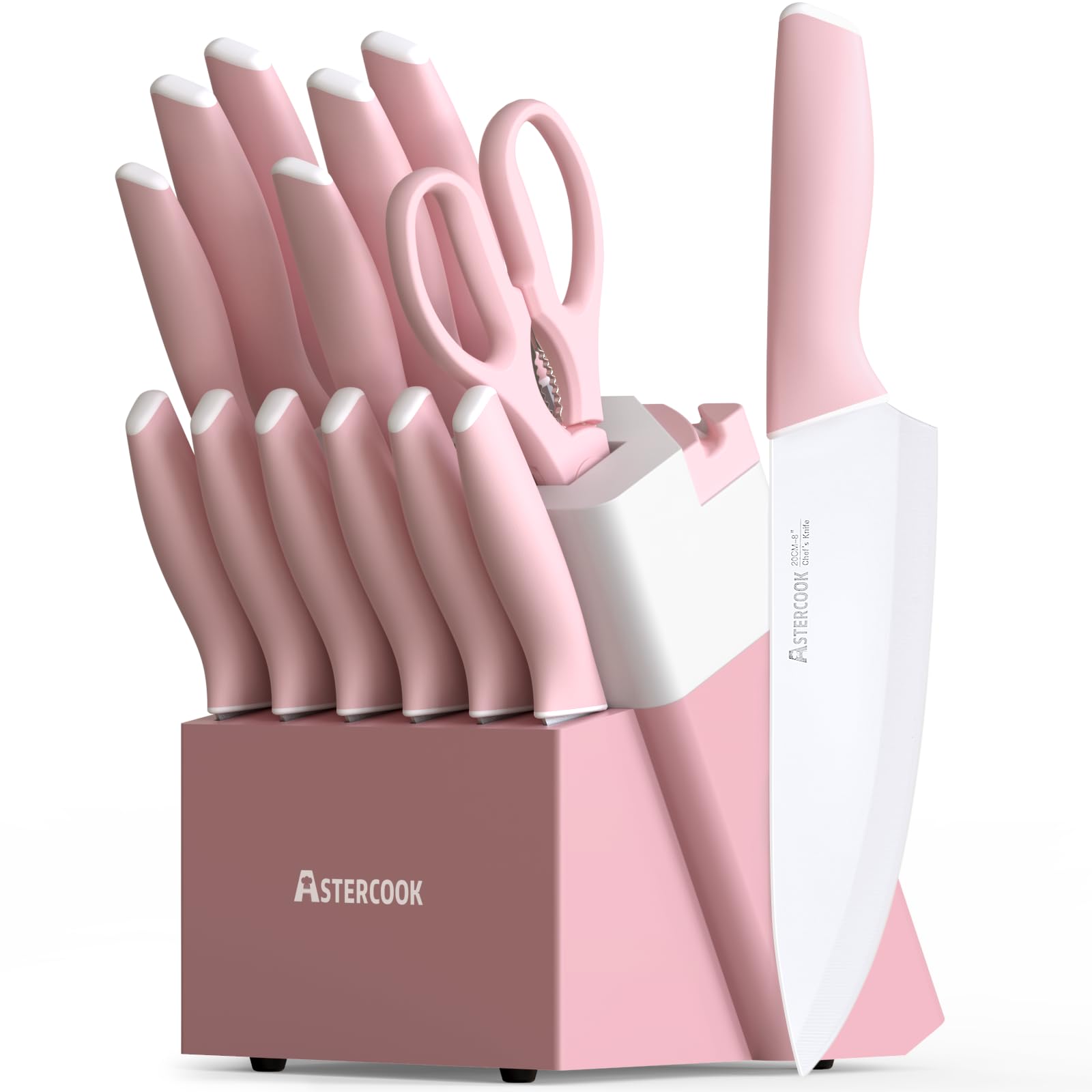Astercook Knife Set, Kitchen Knives Set with Block and Sharpener ...