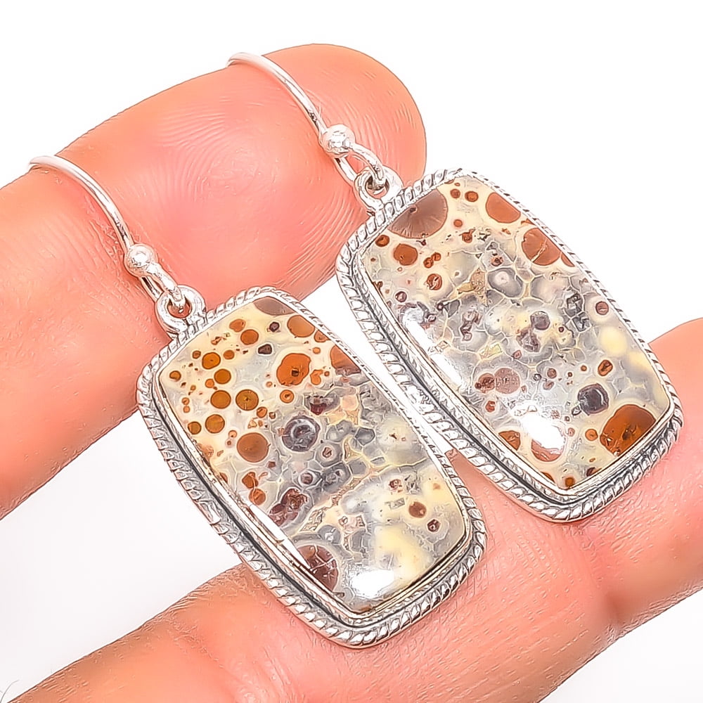Asteroid Jasper Gemstone 925 Sterling Silver Handmade Bali Earring 1.76" A378, Christmas Gift ...