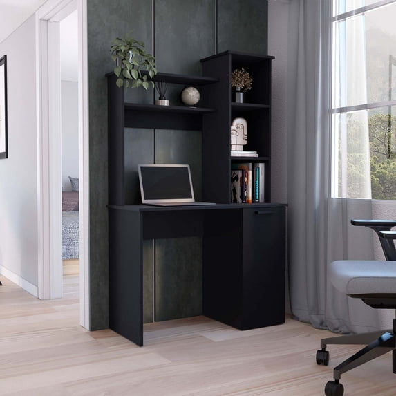 Asteroutdoor Muncy Computer Desk with Hutch, Single Door Cabinet, 3 ...