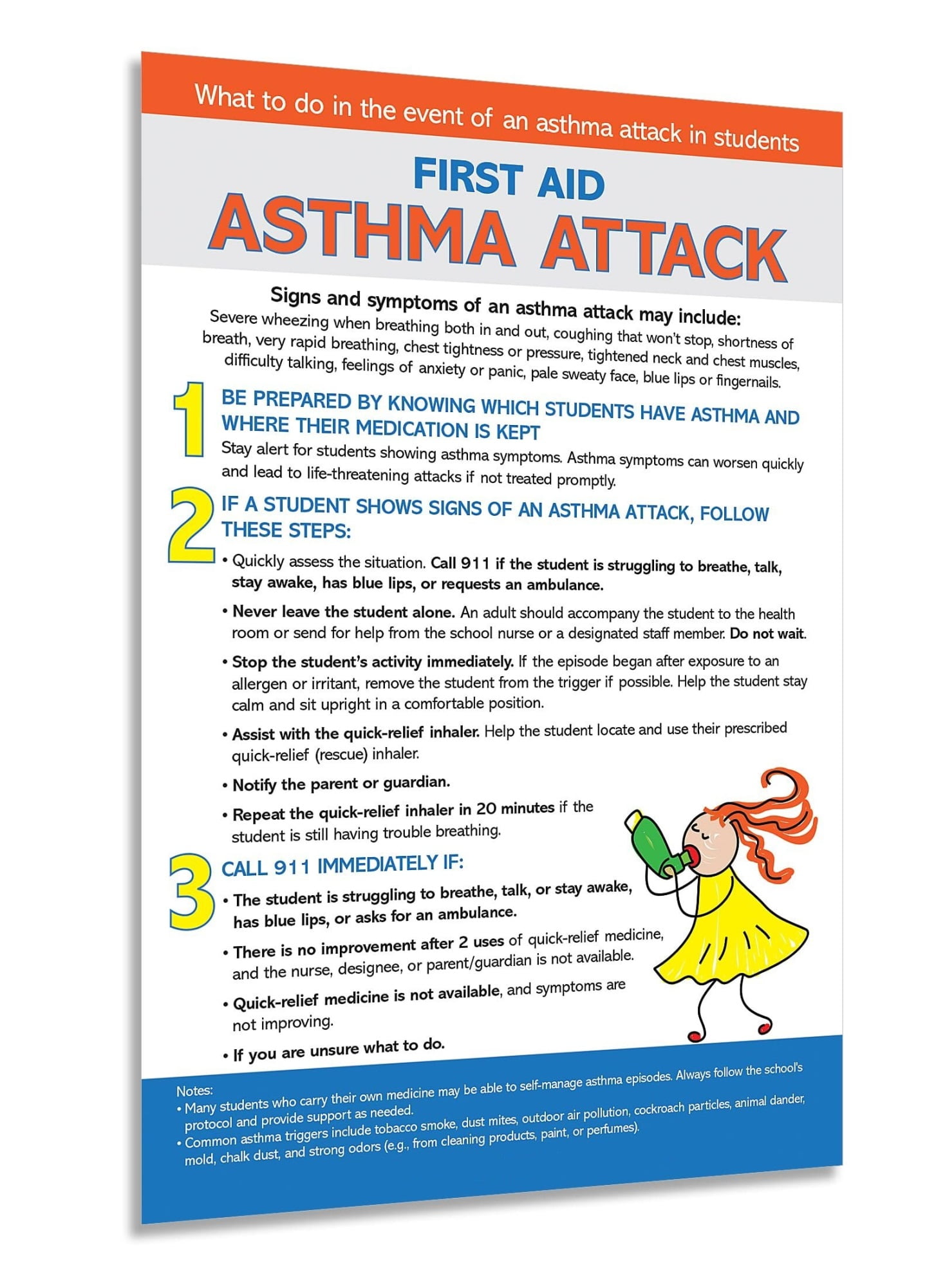 Asthma Attack Poster School Nurse Supplies Action Plan Quick Reference ...