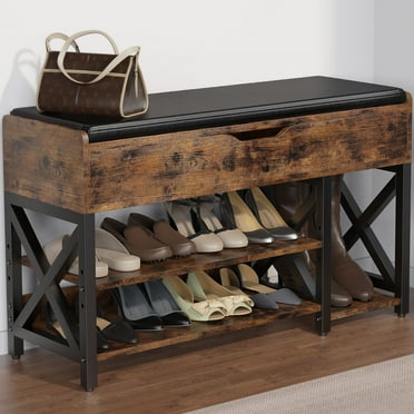 VASAGLE Shoe Rack Bench with Cushion 15 Compartments Storage Bench Shoe ...