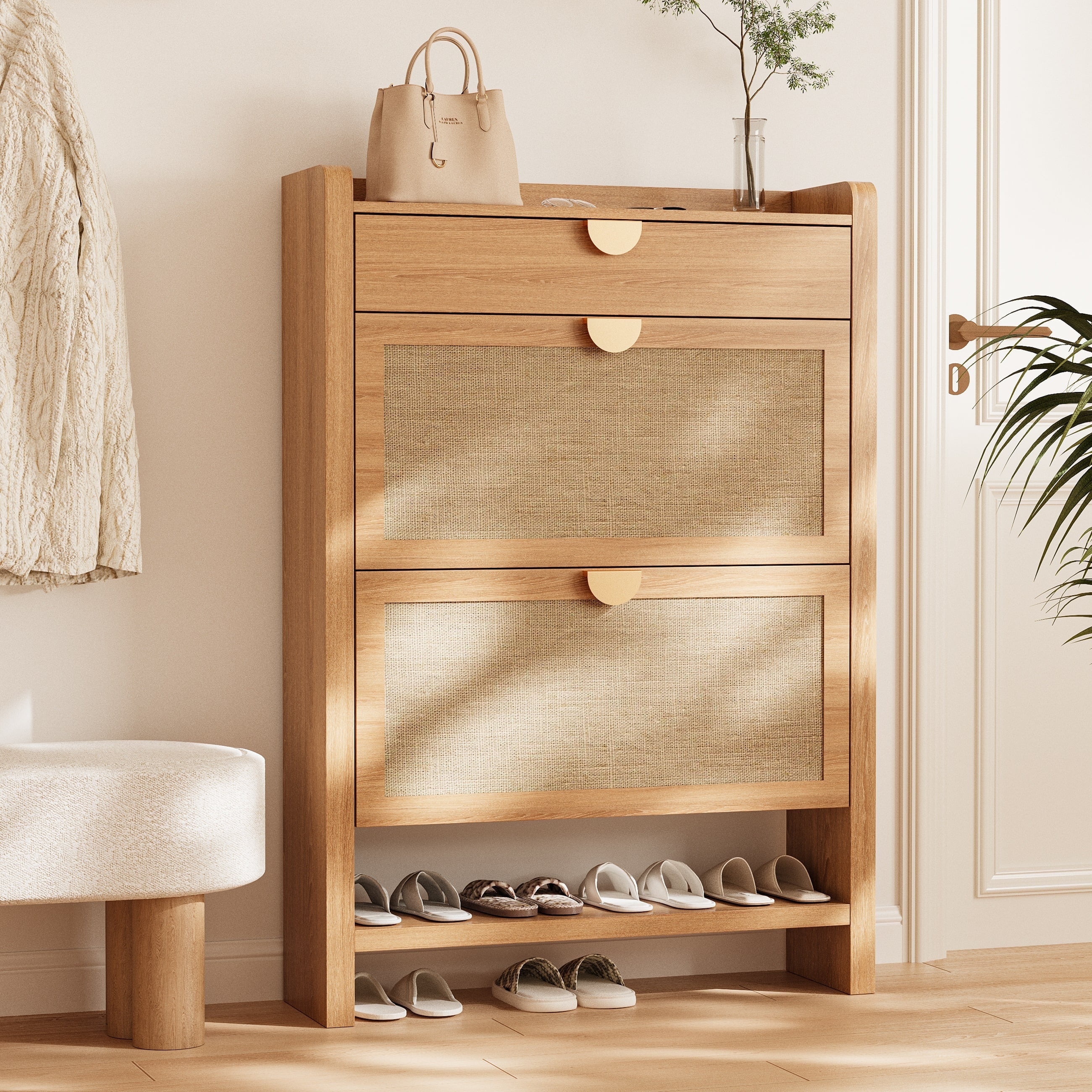 Shoe Cabinet with 2 Flip Drawers, Entryway Storage Organizer, Hidden ...