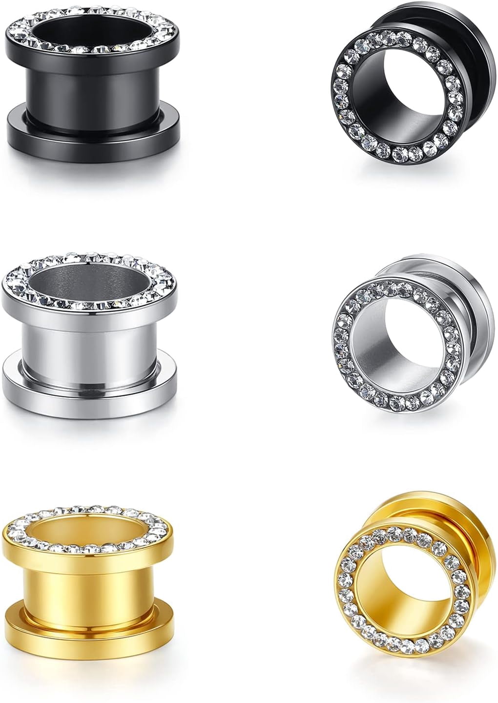 Unisex Women and Men 2pcs Hollow Gold/Sliver/Black Color Stainless ...