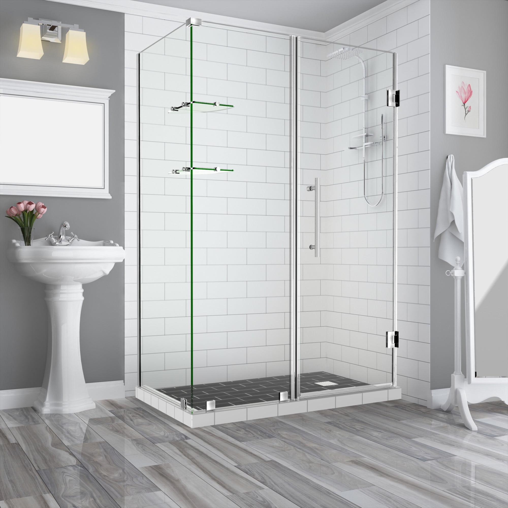 Aston Bromleygs Frameless Corner Hinged Shower Enclosure Stainless