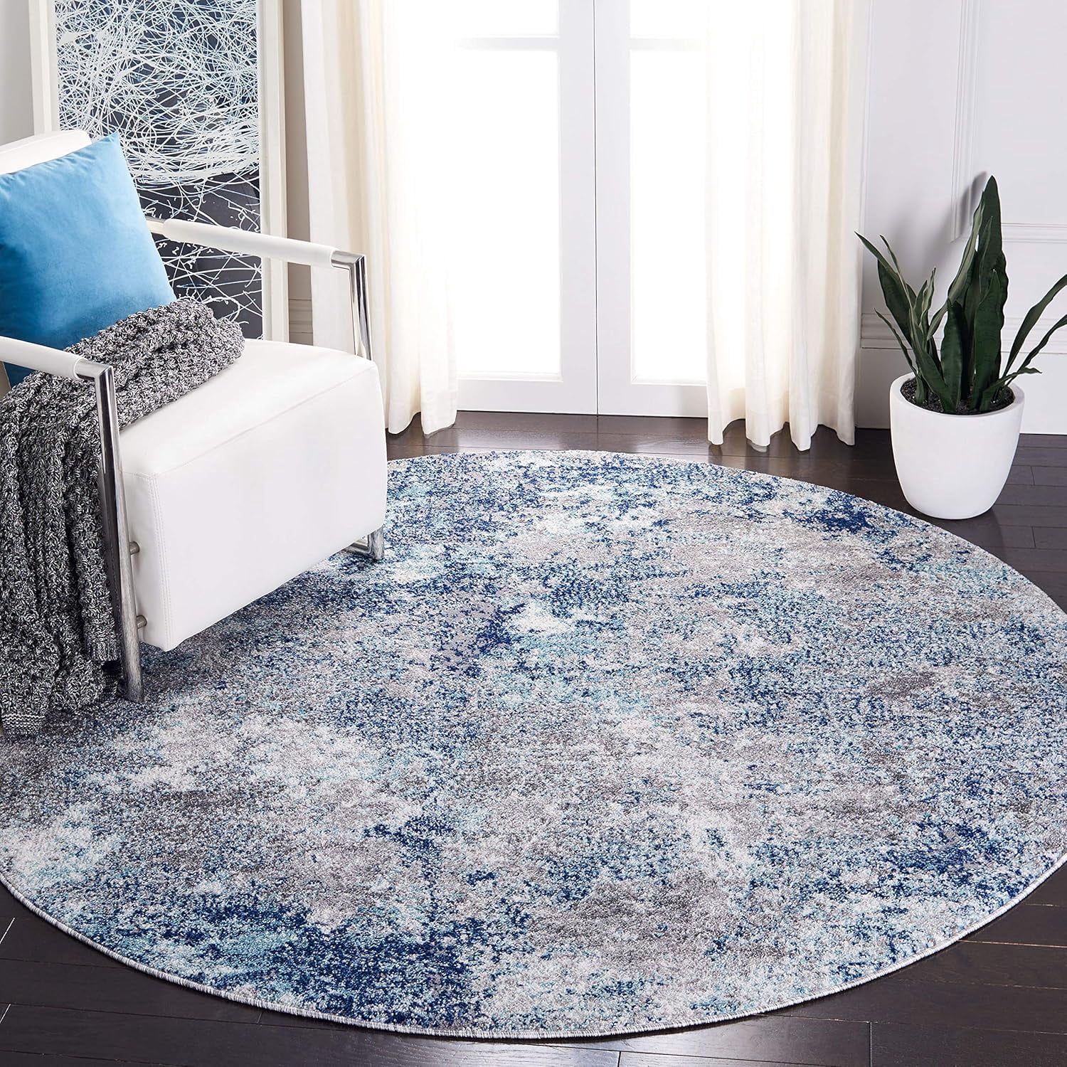 Aston Collection 6'7" Round Navy / Grey ASN710N Modern Abstract Non ...