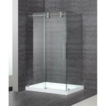 VIGO Winslow Frameless Sliding Shower Enclosure Matte Brushed Gold 36"D x 48"W x 80"H, Left ...