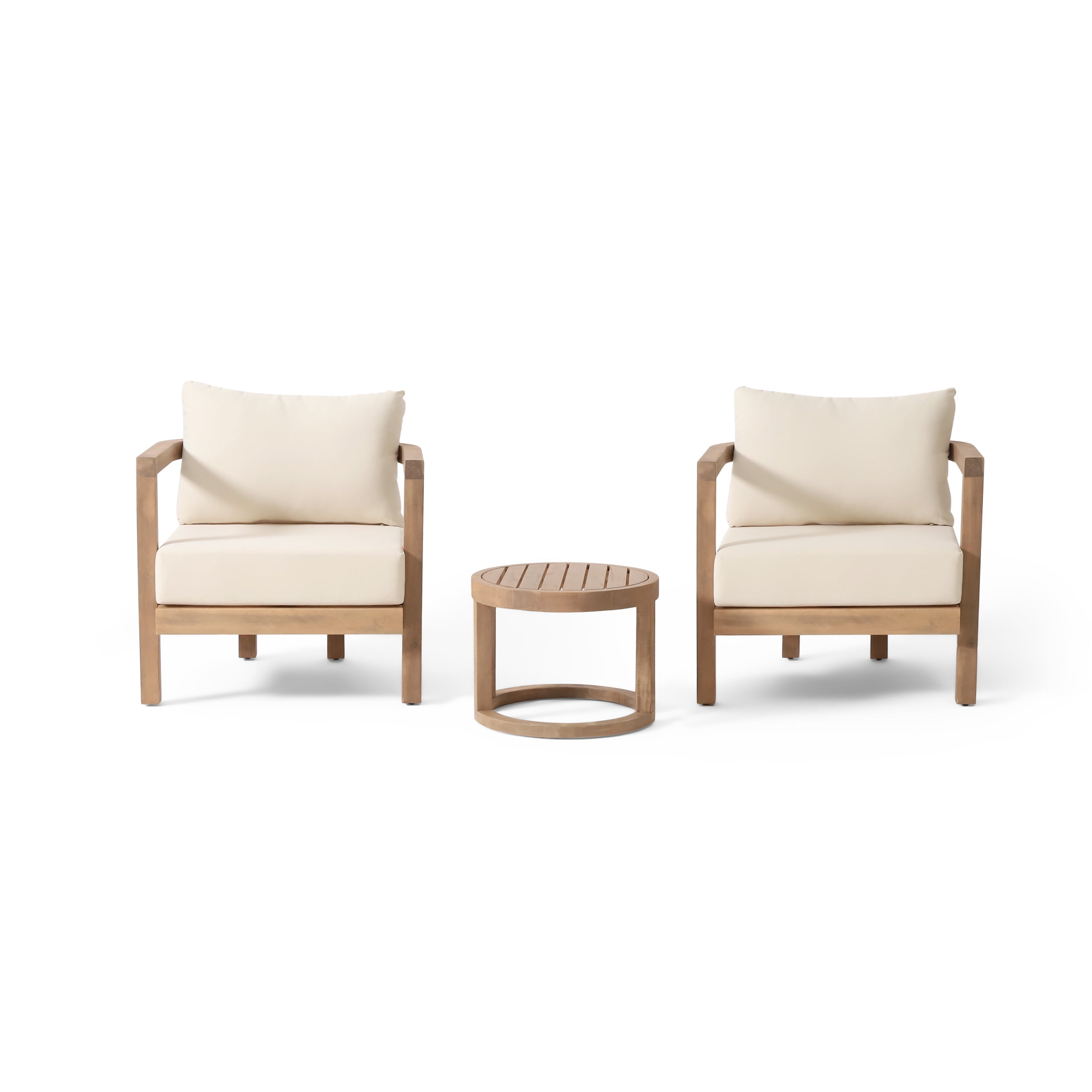 Aston Outdoor Acacia Wood 3 Piece Chat Set with Cushions, Beige and ...