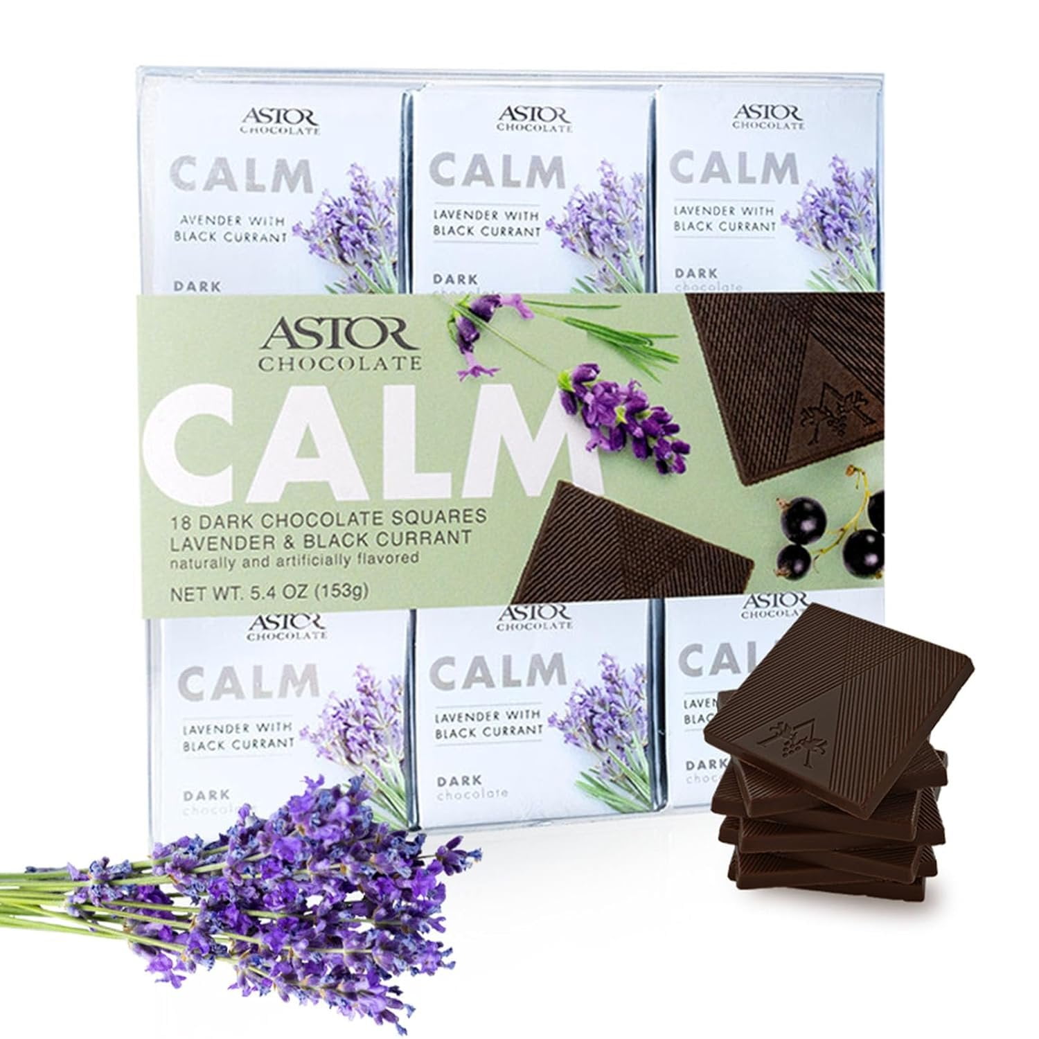 Astor Chocolate Calm Dark Chocolate Lavender Black Currant Squares Gift ...