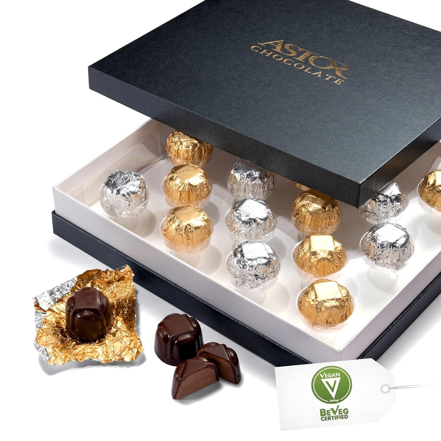 Astor Chocolate Hazelnut Vegan Truffle Box, 18 piece Belgian Chocolate ...