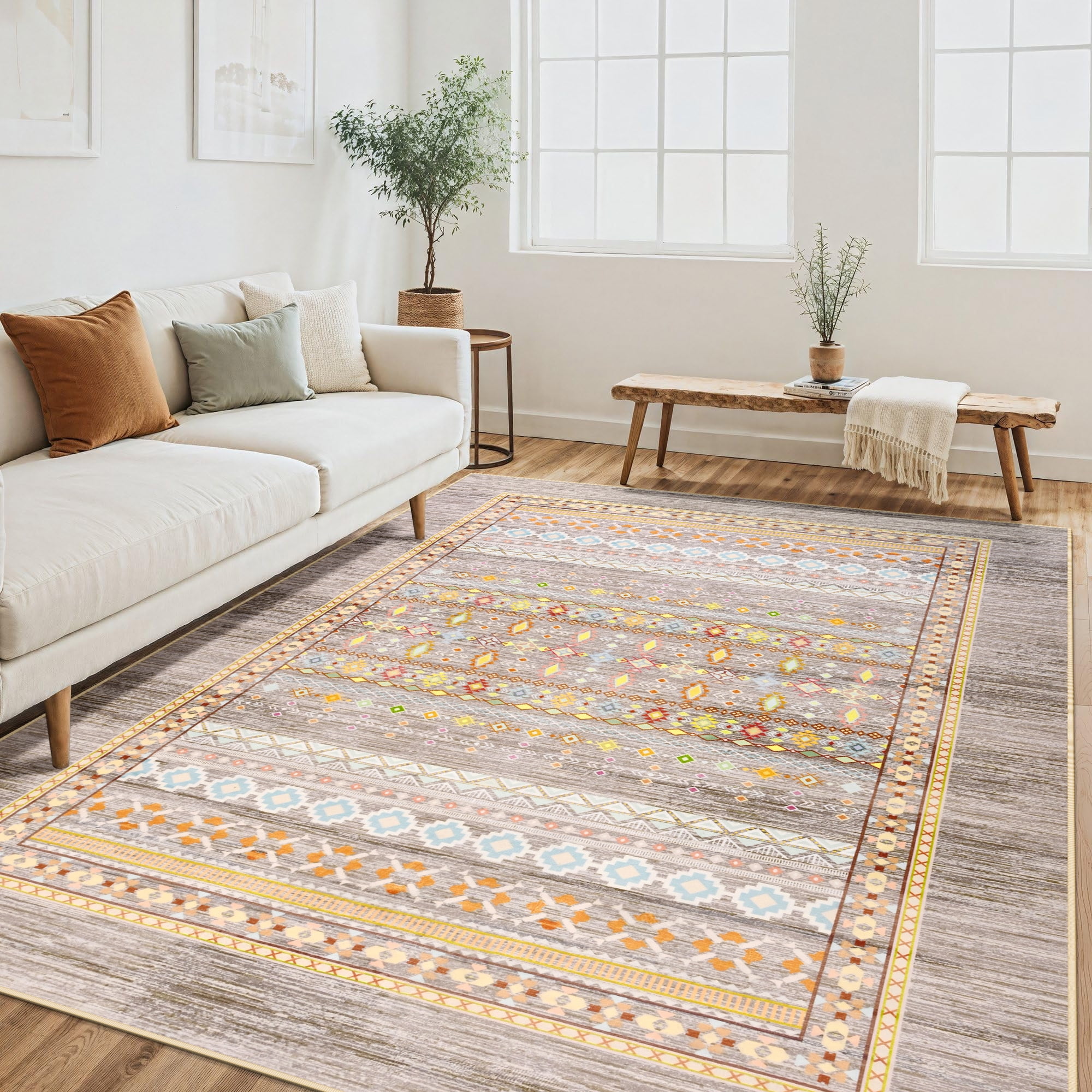 Astorug 5x8 ft Modern Bohemian Area Rug - Yellow Geometric Pattern Non ...