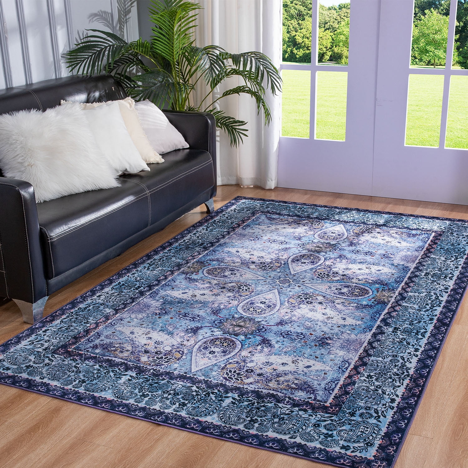 Astorug Machine Washable Vintage Rug - 4x6ft Non-Slip Low Pile Area ...