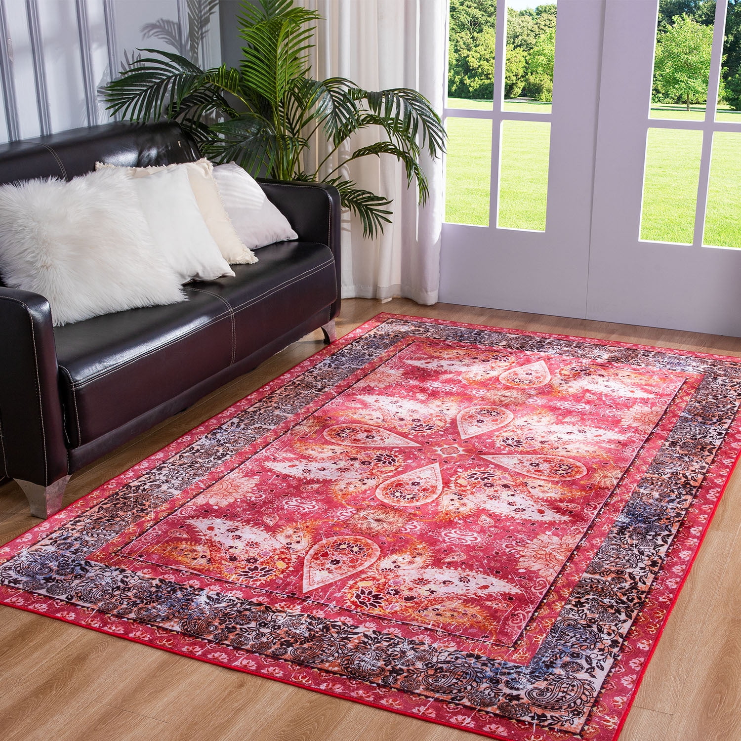 Astorug Machine Washable Vintage Rug - 4x6ft Non-Slip Low Pile Area ...