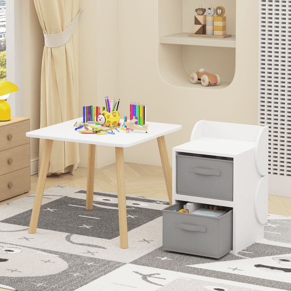 Kids Table and 2 Chair Set with Storage Bins, 3-Piece Toddler Activity ...