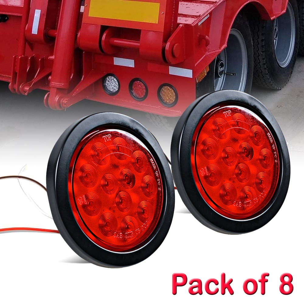 Astra Depot 8pcs Red Round 4" 12- LED Brake Stop Tail Light For Cargo ...