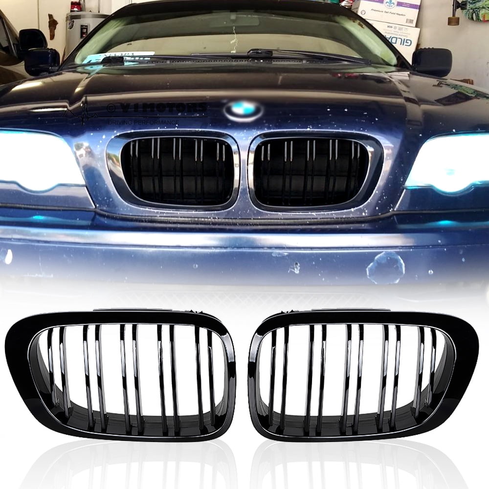 Astra Depot Gloss Black Dual Slats Front Kidney Grill for BMW E46 Coupe ...