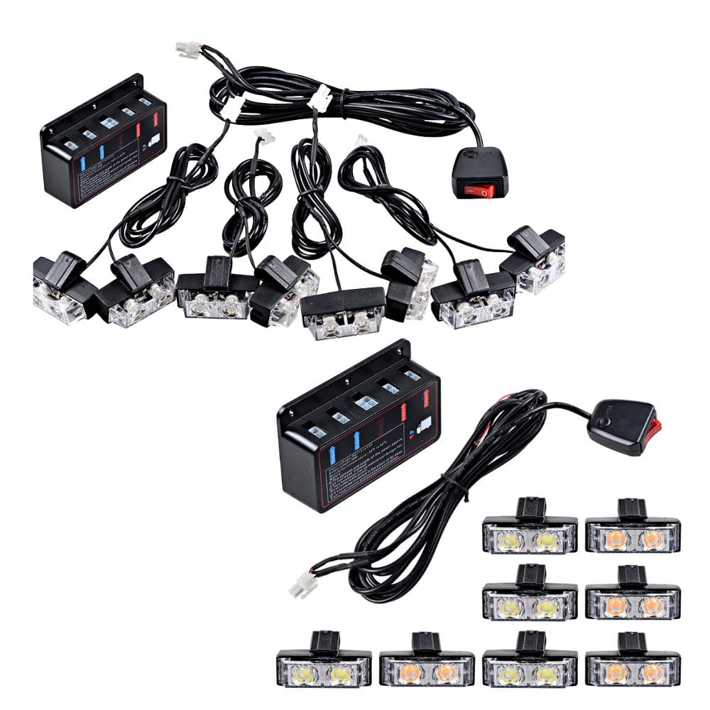 Astra Depot 16-Piece White & Amber 2 LED Strobe Lights w/ Control Box ...